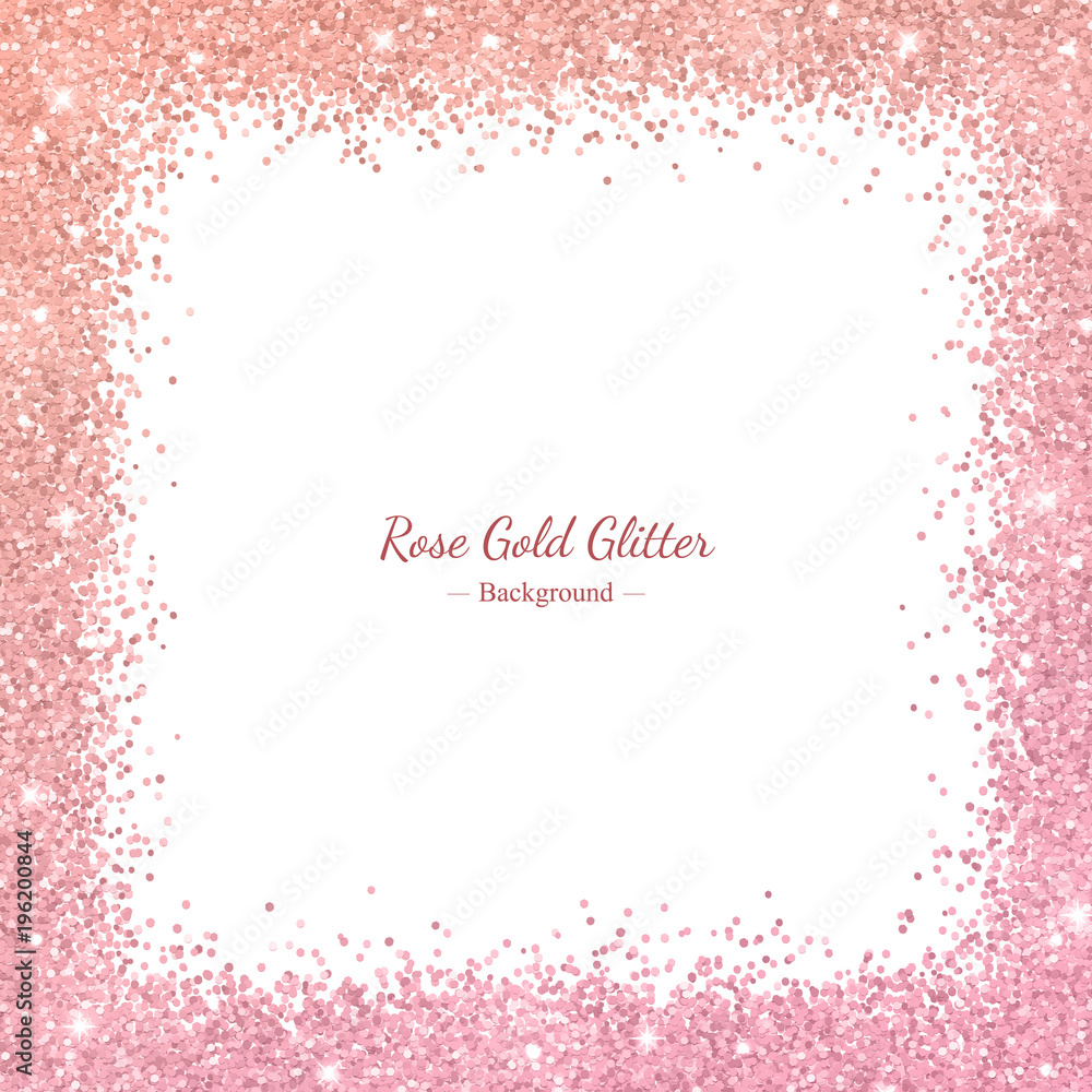 Rose gold glitter border frame with color effect on white background ...