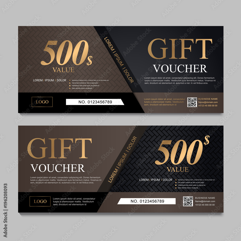 Voucher template with gold and brown certificate. Background design ...