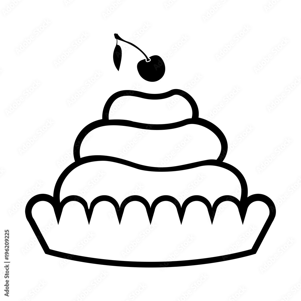 Simple cream pasty icon with cherry on top. Bakery food vector outline ...