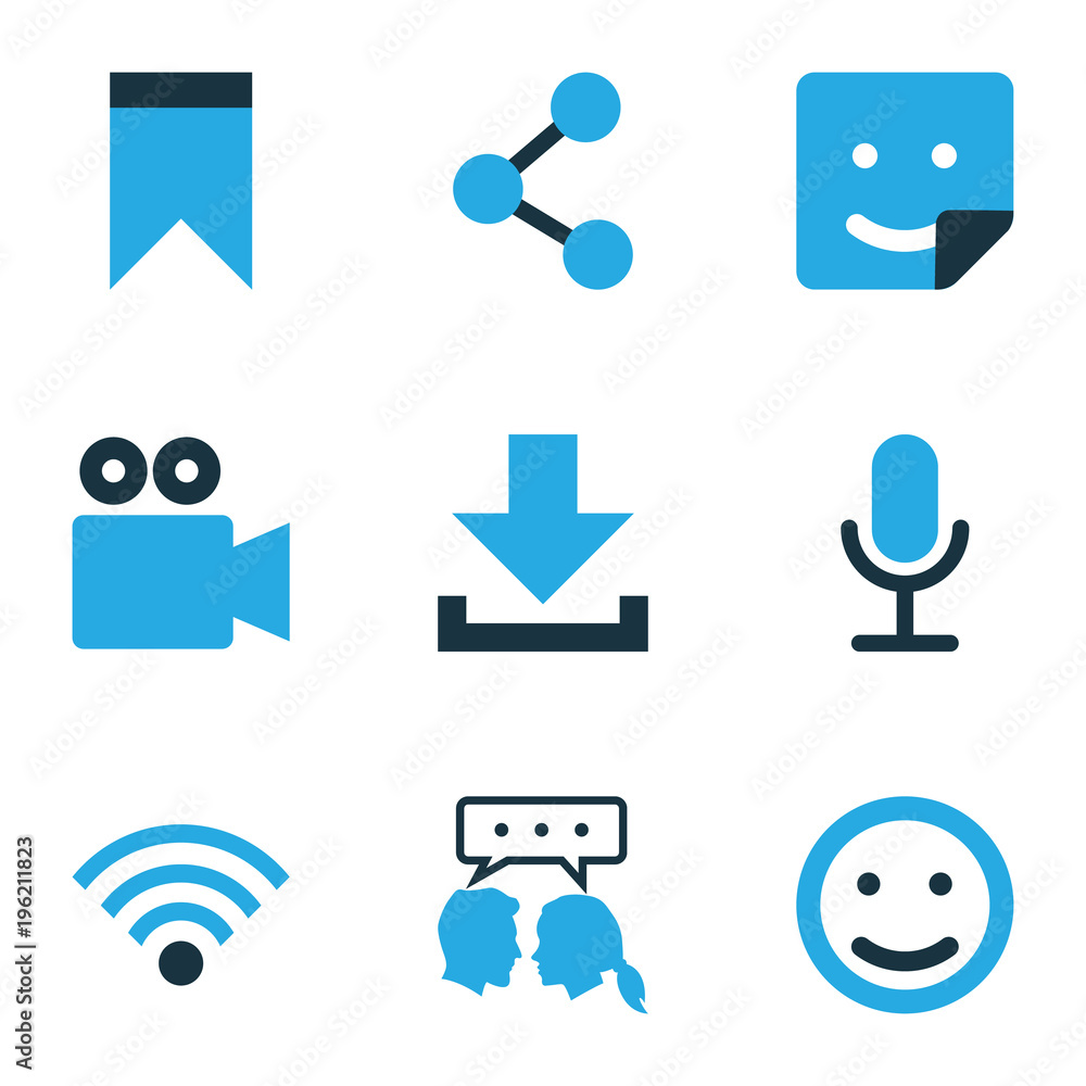 Social icons colored set with talking, smile, pennant and other share ...