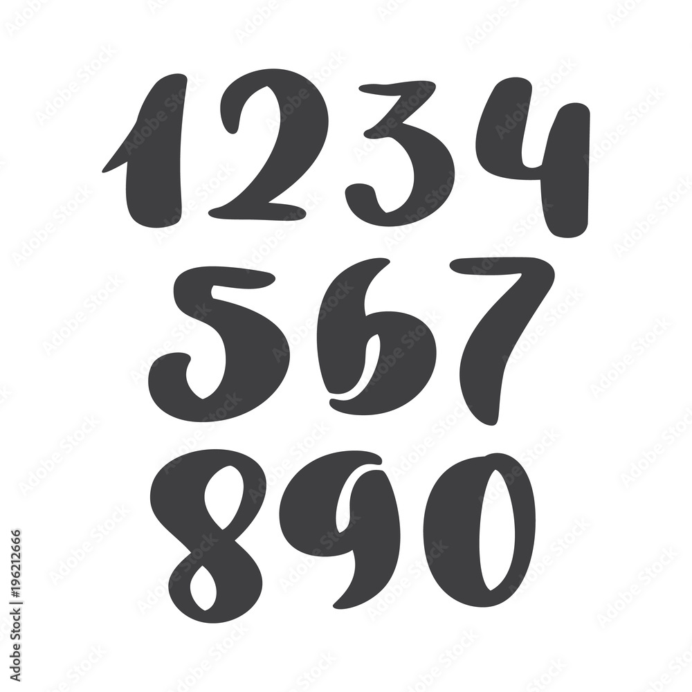 Vector Set Of Calligraphic Ink Numbers Abc For Your Design Brush