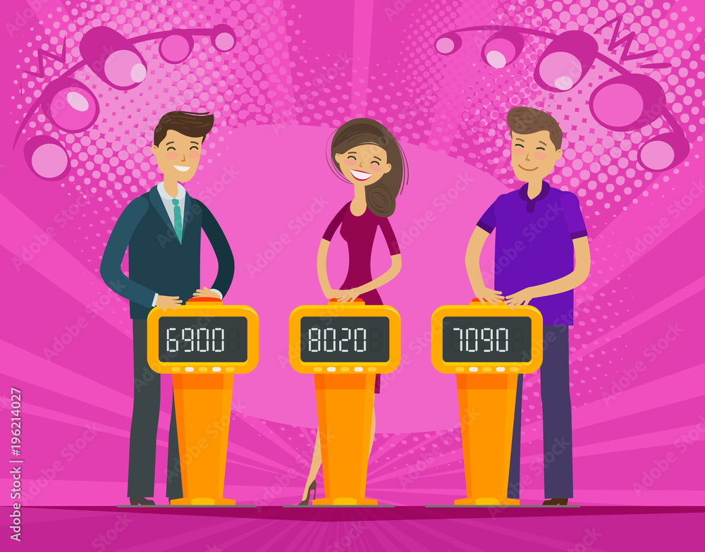 Vetor de TV quiz show. People, players answer questions. Cartoon vector ...