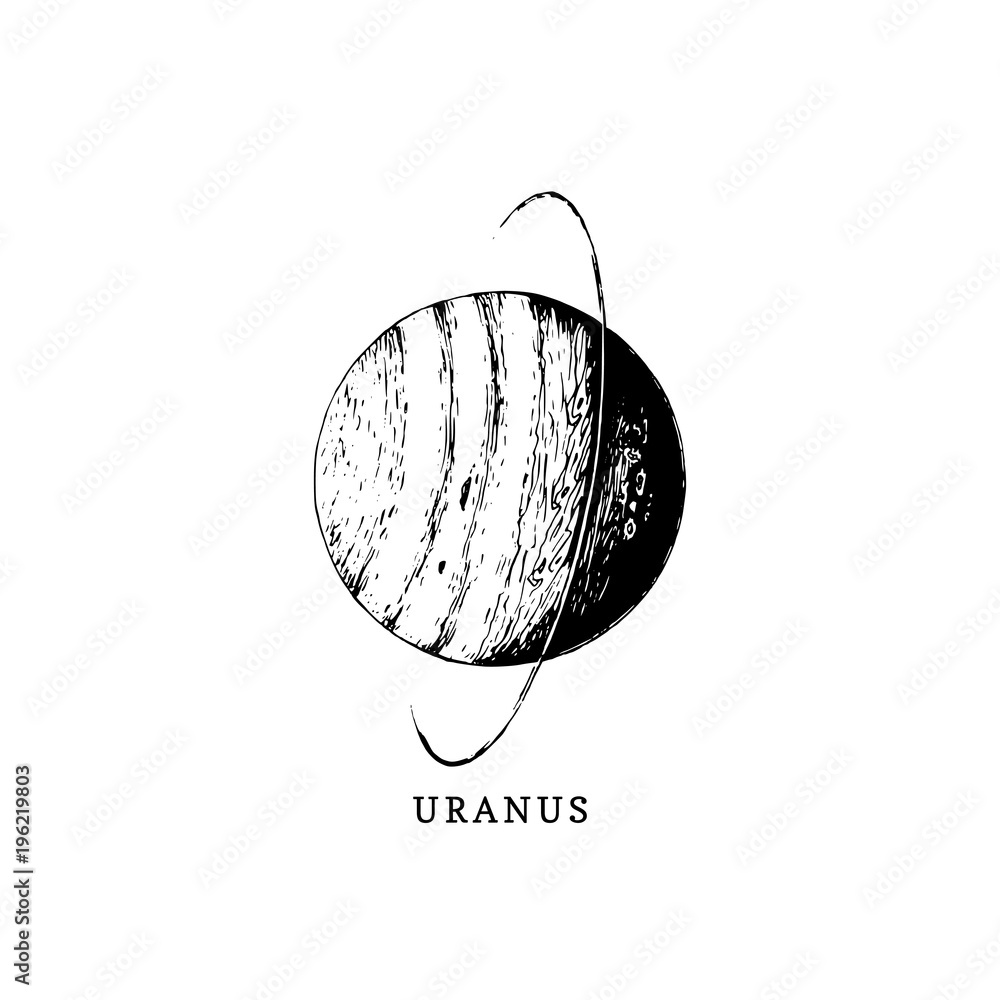 Uranus planet image on white background. Hand drawn vector illustration ...