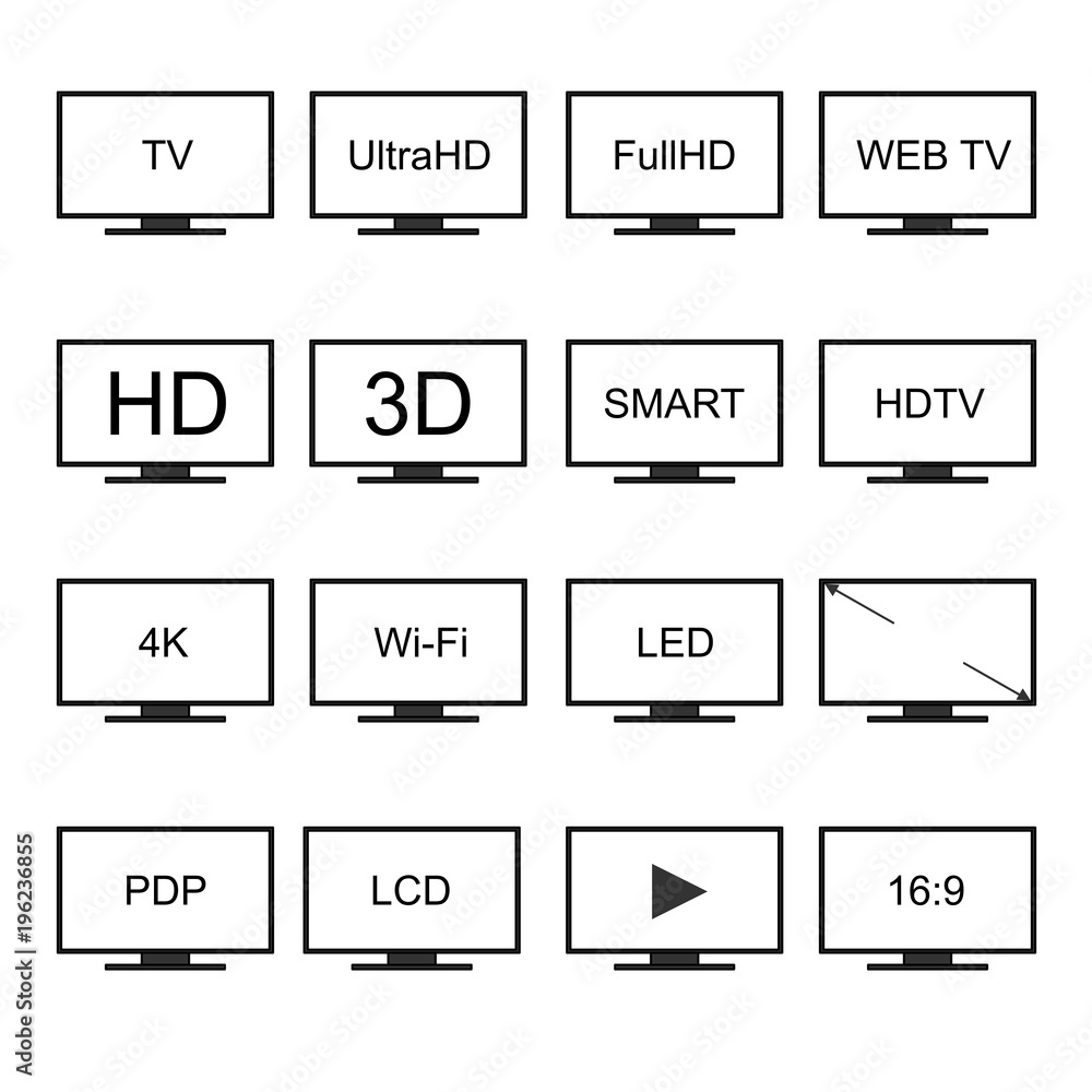TV icons vector set. Television screens on a white background. isolated ...