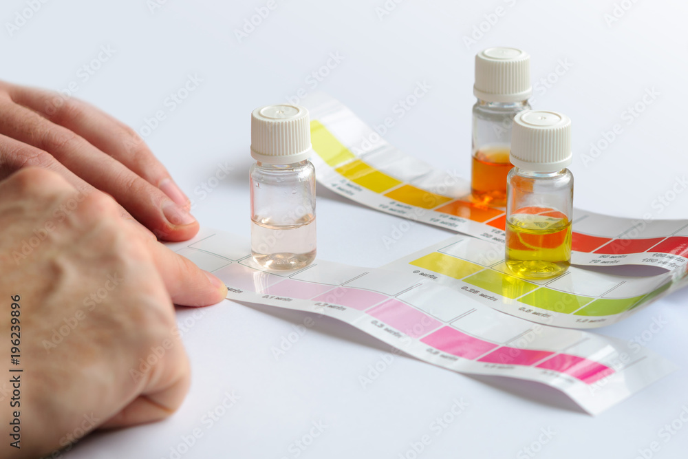 Water quality testing. Man determining water characteristics by ...
