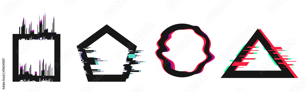 Vector illustration set of distortion geometric form, frames or border ...