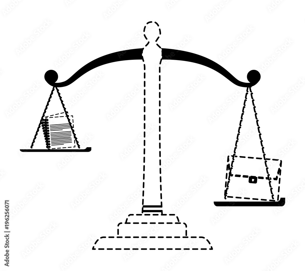 law scale with briefcase and documents over white background, vector ...