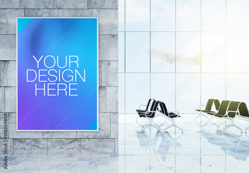 Advertisement Poster Mockup in 3D Rendering Airport Terminal Stock ...