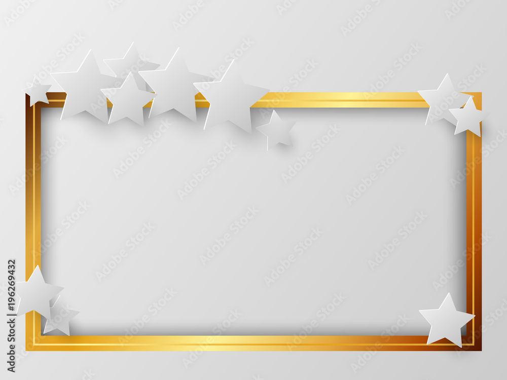 Golden photo frame, white background with stars, vector illustration ...