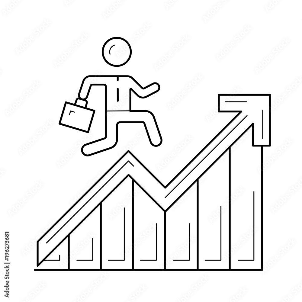 Man employee running up the career ladder vector line icon isolated on ...