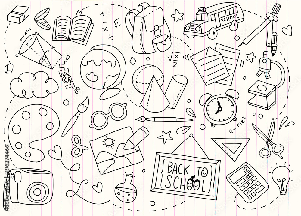 Back to School poster with doodles,Good for textile fabric design ...