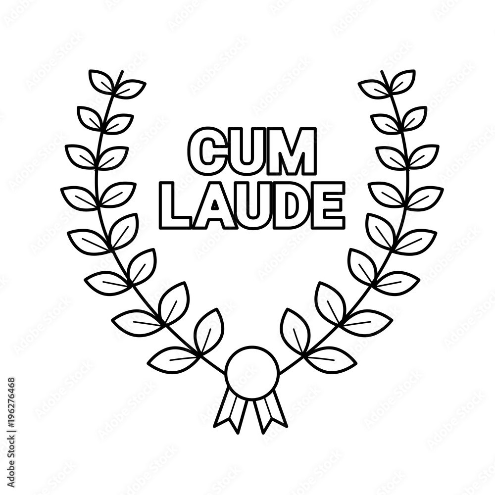 Laurel wreath with cum laude text vector line icon isolated on white ...