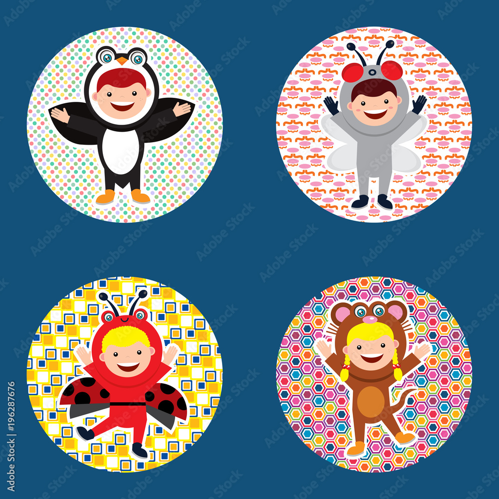 birthday decoration with kids in animal costume Stock Vector | Adobe Stock