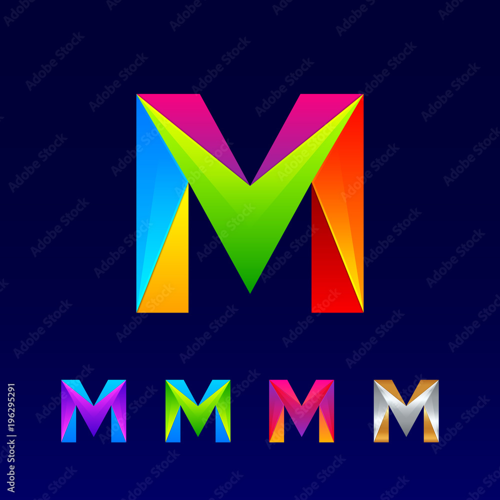 Letter M logotype design set made of 3d, Origami, Geometric and Polygon ...