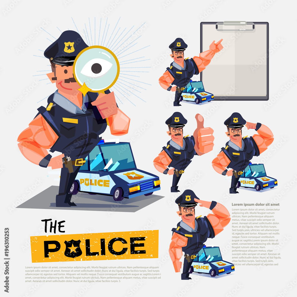 police character design with various actions for your presentation or ...