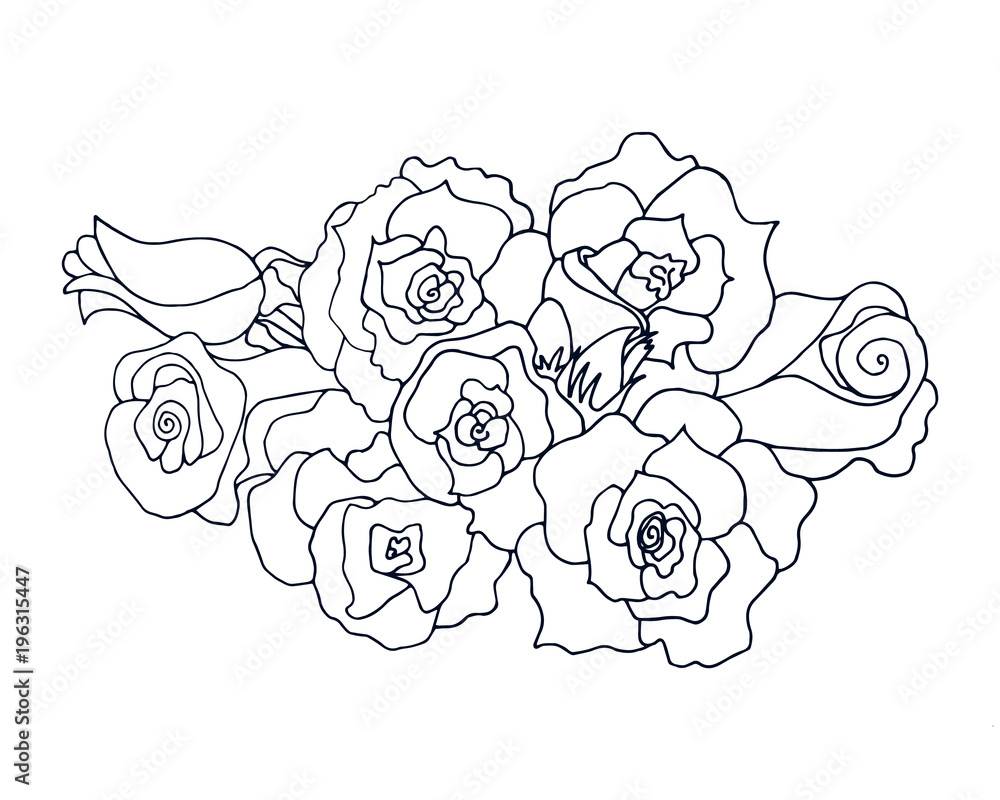 Garden roses outline Stock Vector | Adobe Stock
