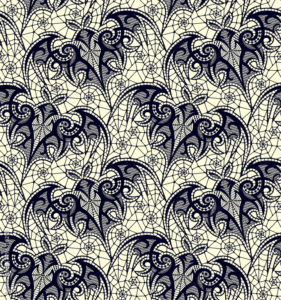 Bat. Seamless pattern. Black Lace pattern. Yellow background. Stock ...