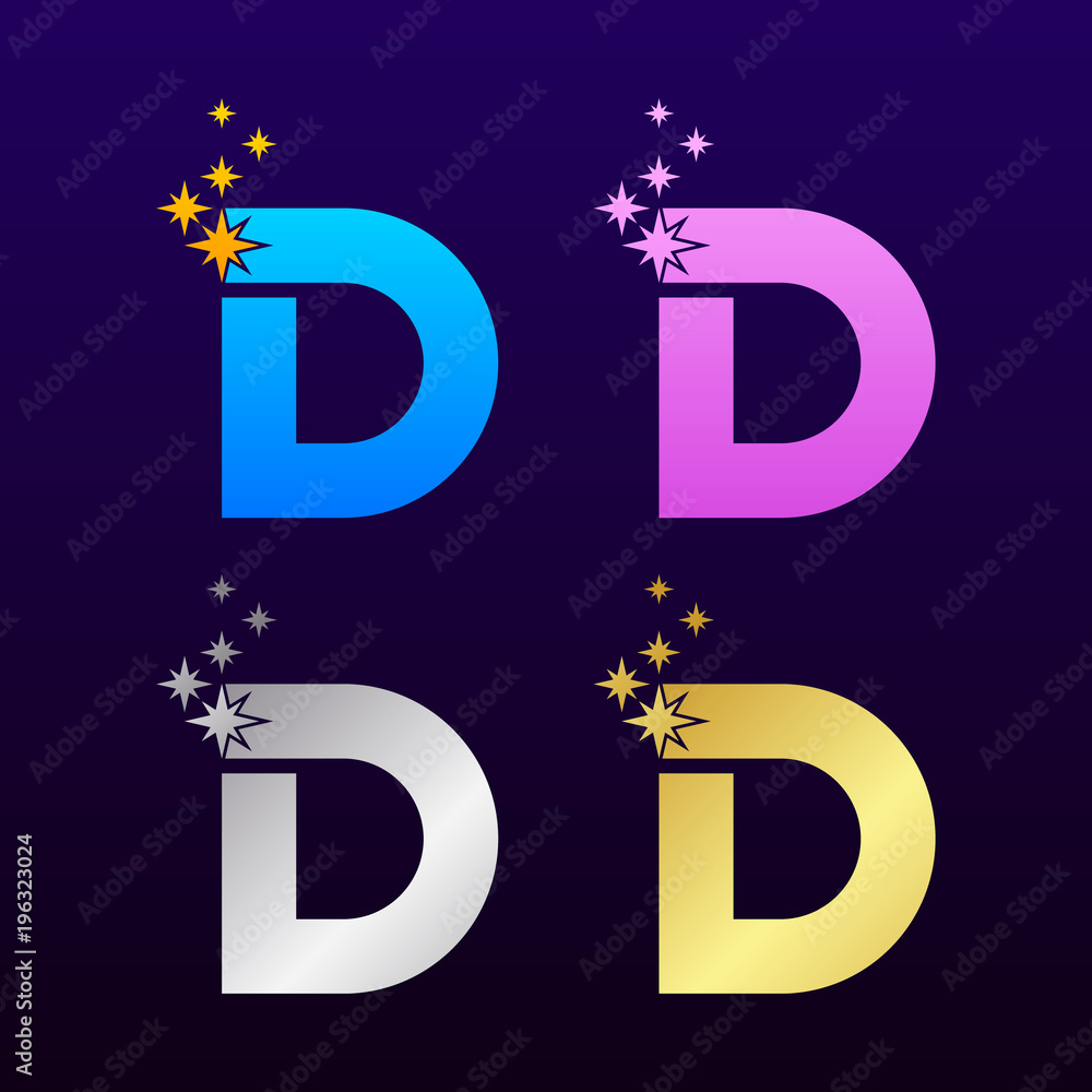 Vetor de Letter D Colorful and Gold Silver with Sparkles light Eight ...