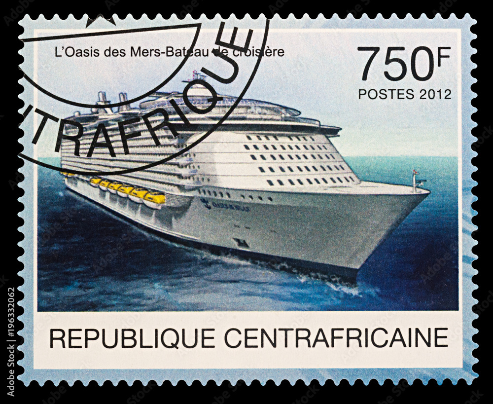 Large cruise ship on postage stamp Stock Photo | Adobe Stock
