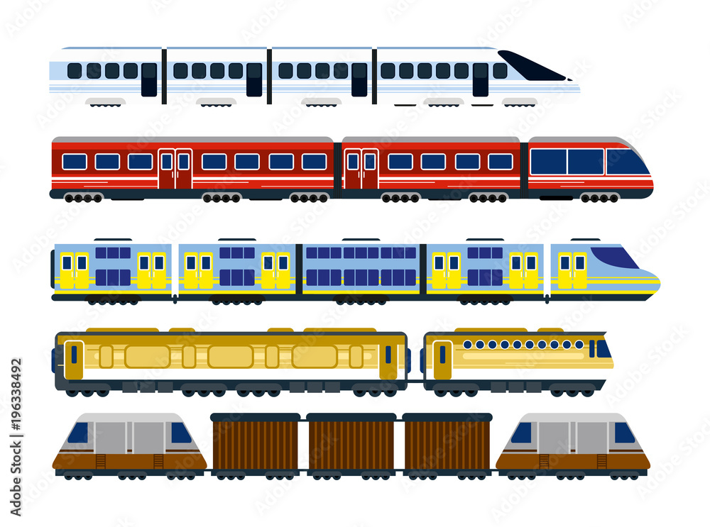 Vector illustration of collection of modern railway locomotives, set of ...