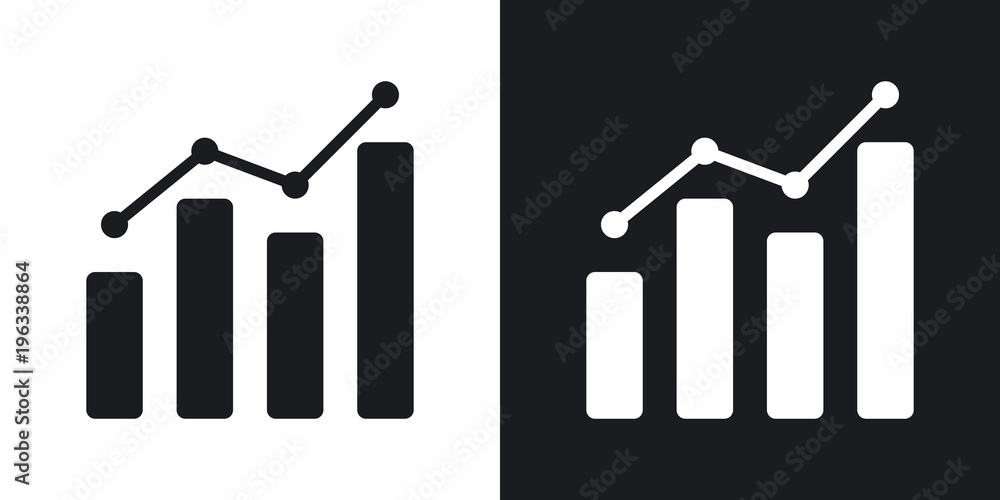 Vector business graph icon. Two-tone version on black and white ...
