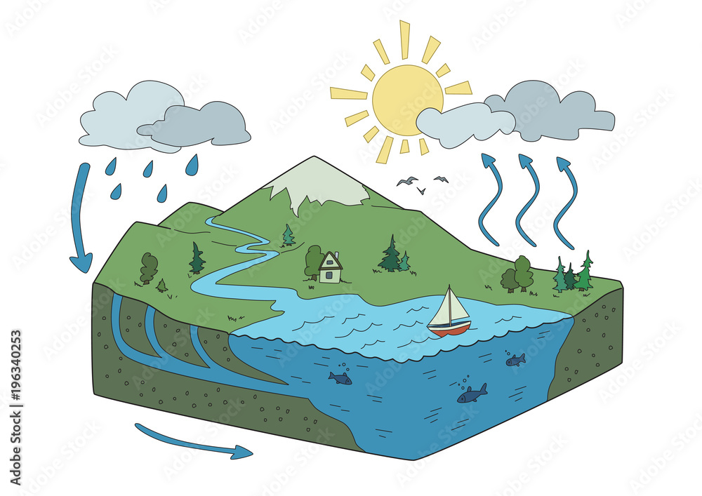 Vector Schematic Representation Of The Water Cycle In Nature vector-schematic-representation-of-the-water-cycle-in-nature