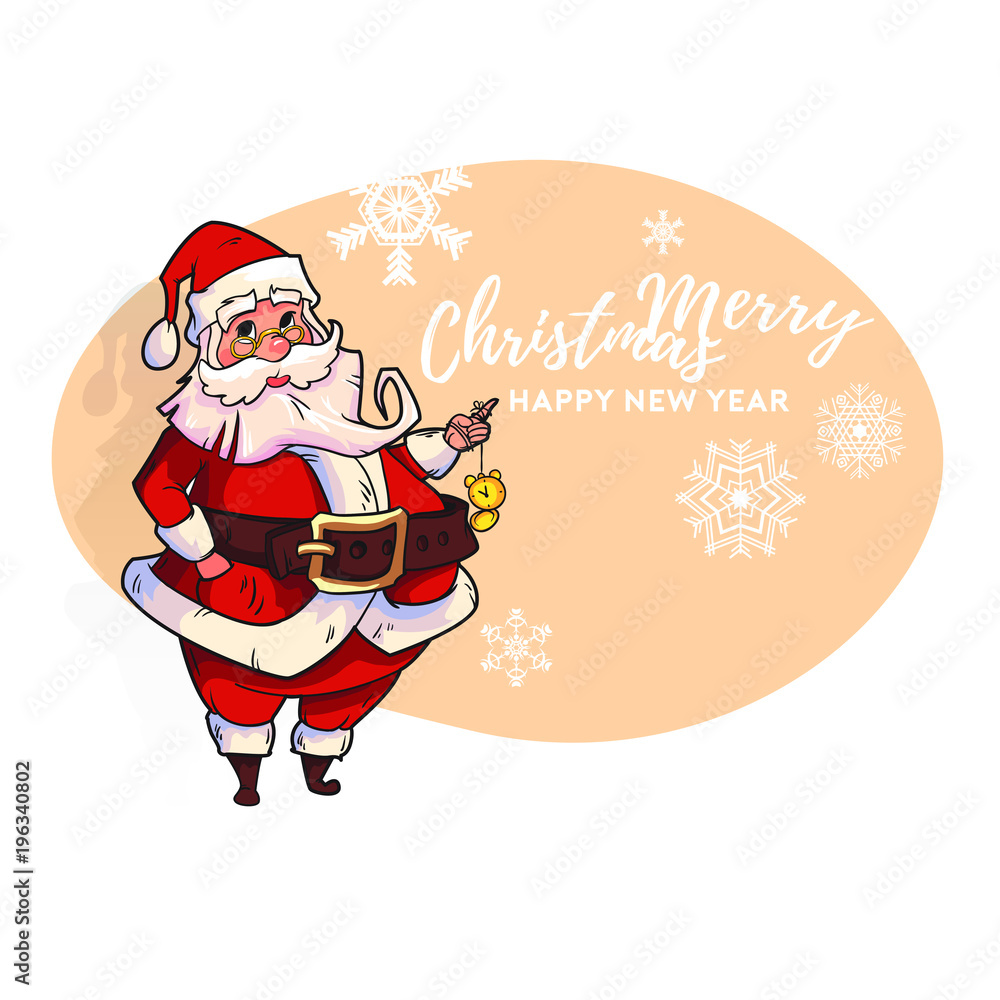Vector Santa Claus with gold clock in his hand. Isolated on white ...