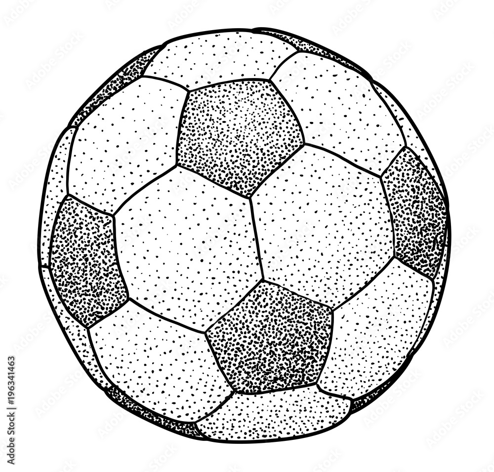 Soccer ball illustration, drawing, engraving, ink, line art, vector ...