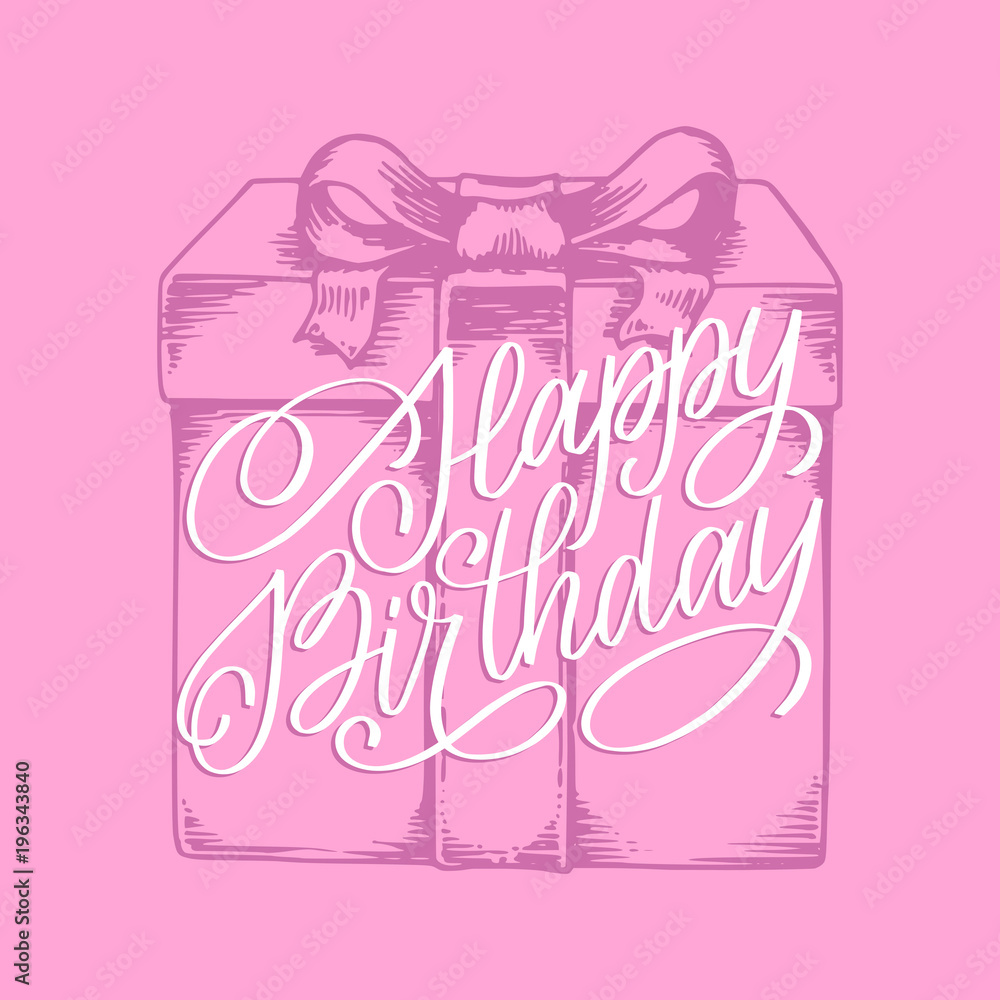 Happy Birthday hand lettering phrase. Original calligraphy typography ...