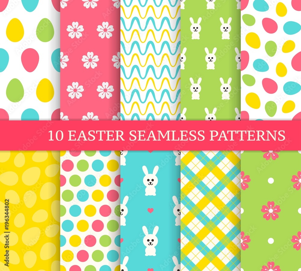 Ten different Easter seamless patterns. Endless texture for wallpaper ...