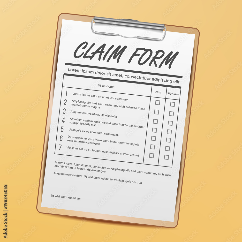 Claim Form Vector. Medical, Office Paperwork. Clipboard. Realistic ...