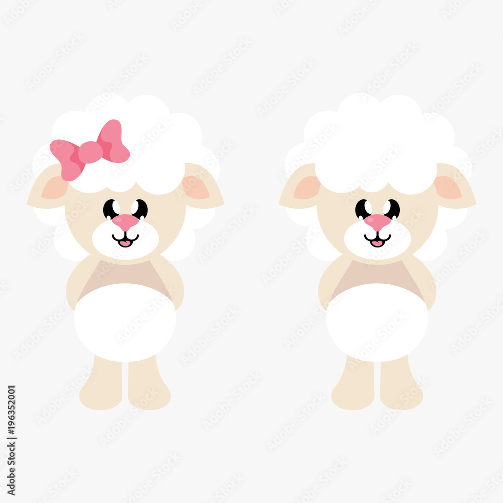 cartoon cute sheep girl with bow and sheep boy Stock Vector | Adobe Stock