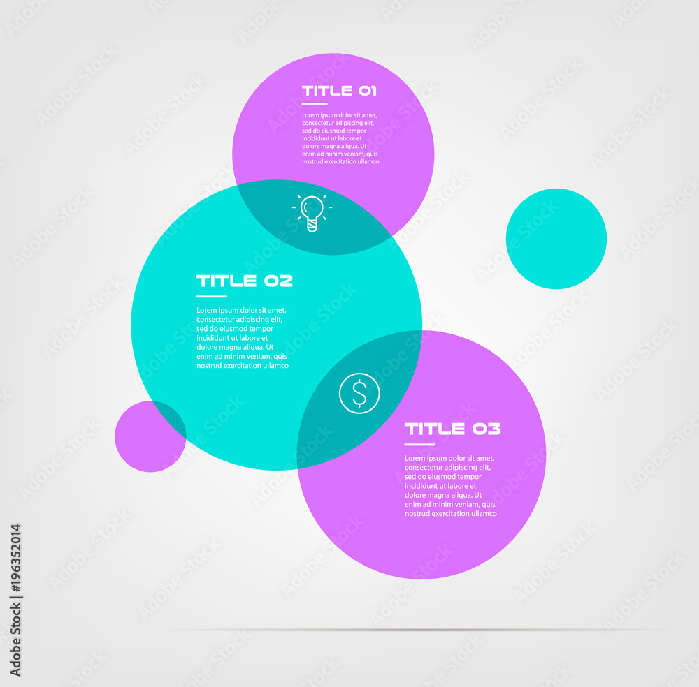 Bubble chart with elements venn diagram infographics for three circle ...