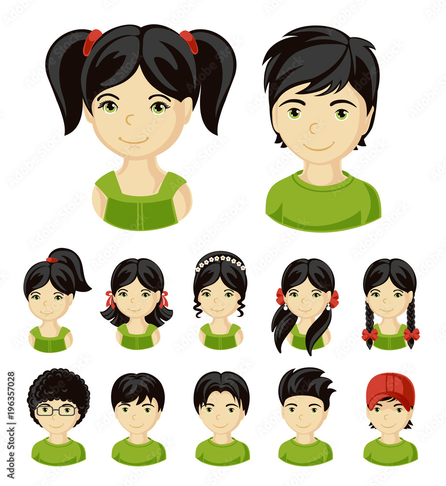 Children face set. Vector illustration set of different avatars of ...