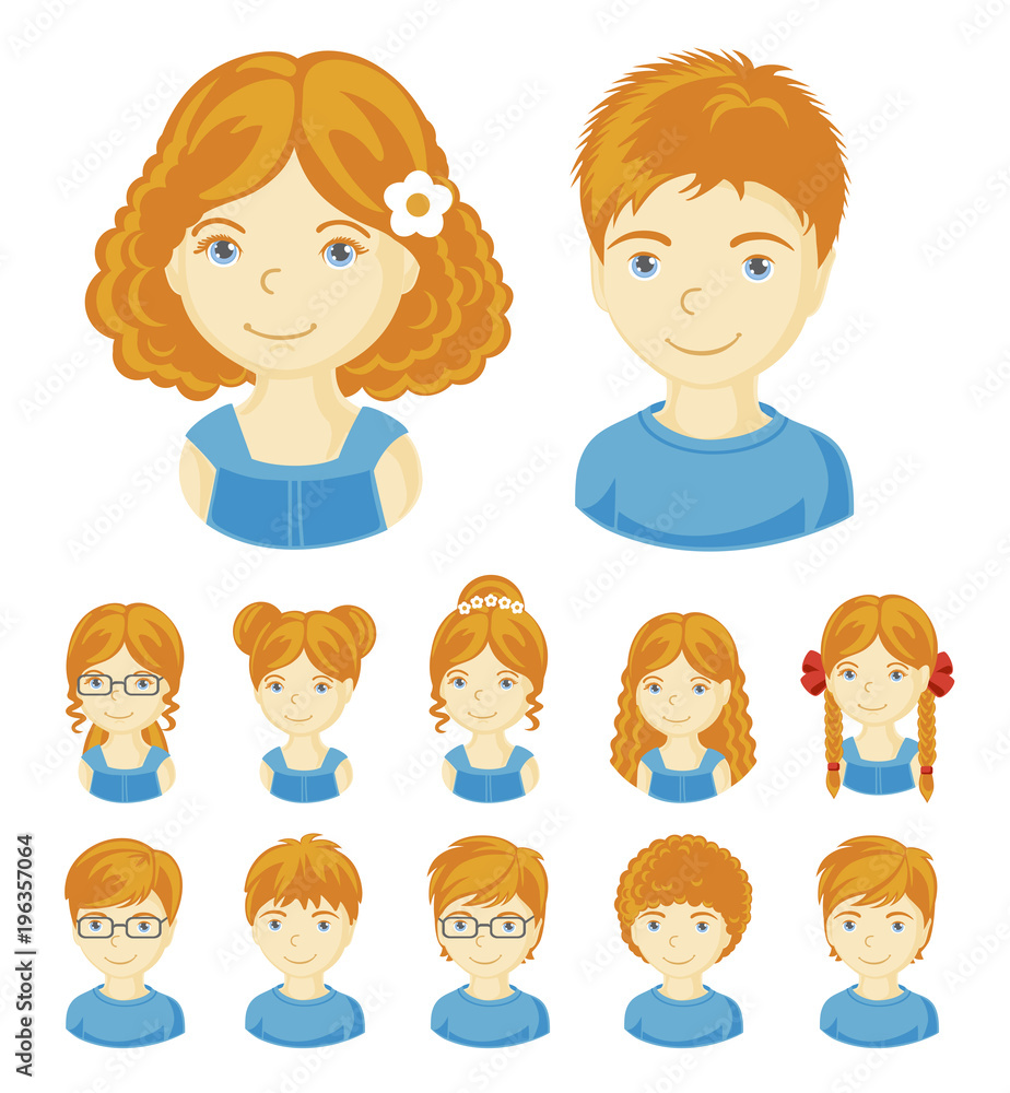 Children face set. Vector illustration set of different avatars of ...