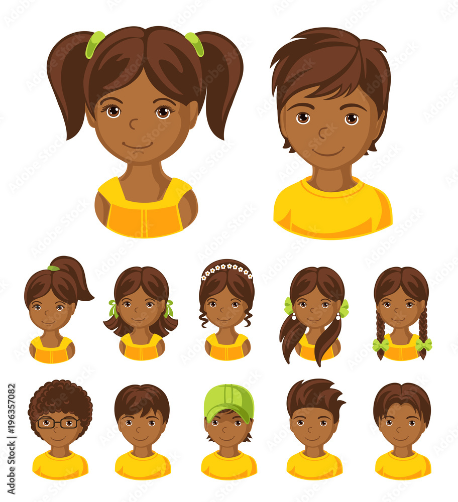 Children face set. Vector illustration set of different avatars of ...