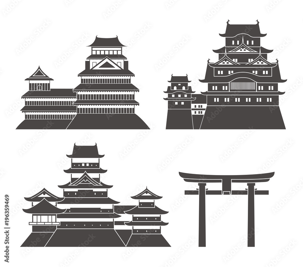 Japan set. Isolated Japan architecture on white background Stock Vector ...