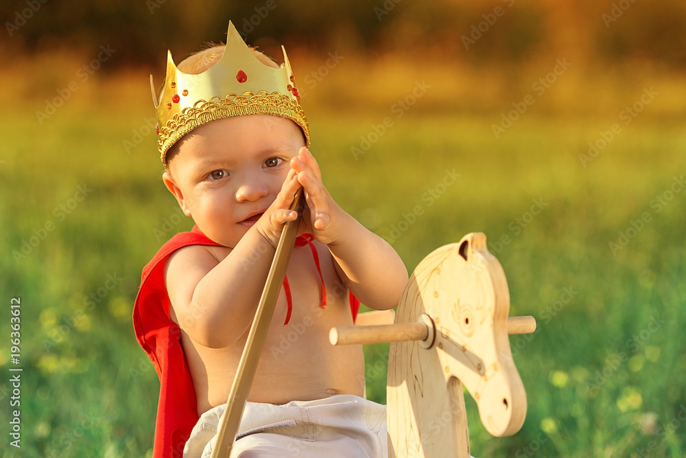 Portrait little child prince.Adorable knight baby 1 years in costume ...