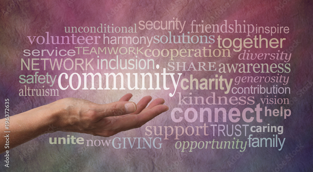 Get involved with your Community Word Tag Cloud - Female open palm hand ...
