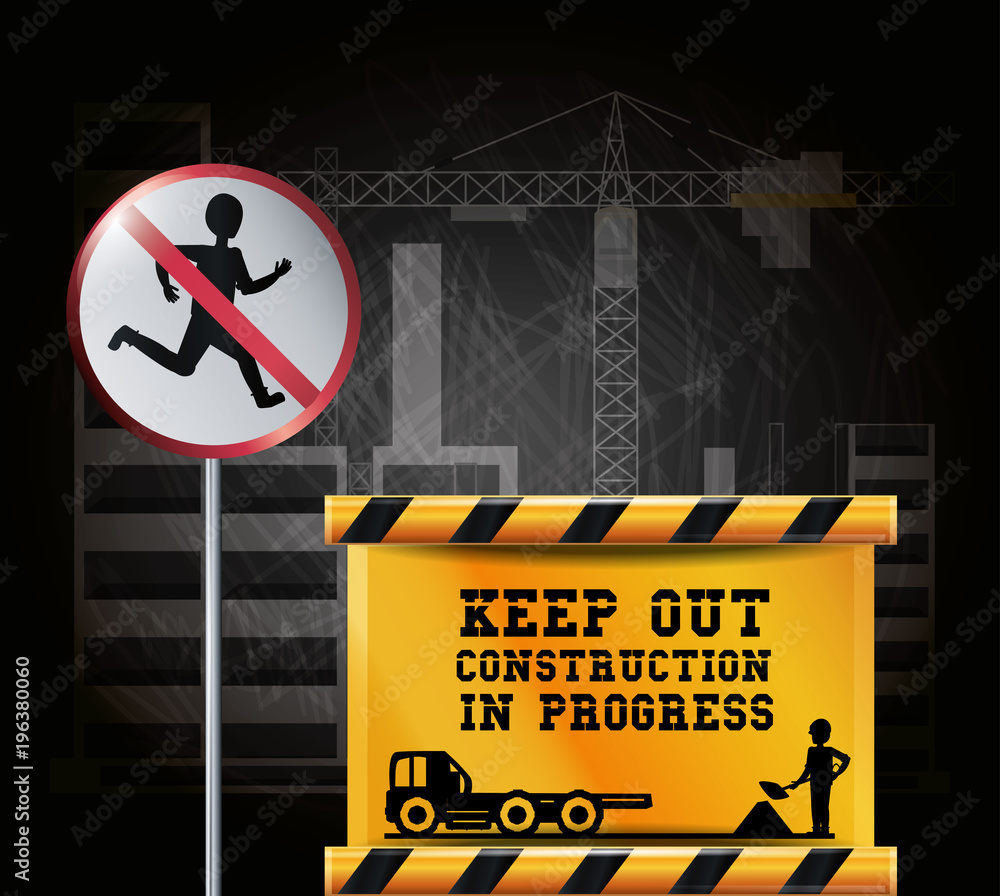 Construction progress design with forbidden sign board , colorful ...