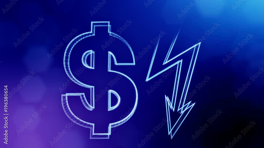 dollar sign and emblem of lighting bolt. Finance background of luminous ...
