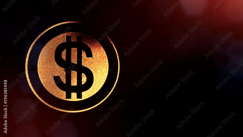 dollar sign in rings. Finance background of luminous particles. 3D loop ...