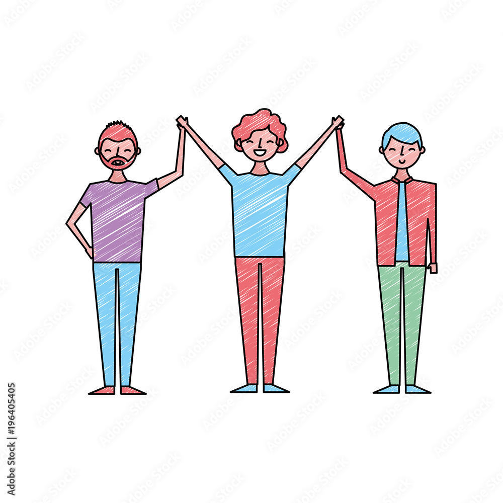 people male character men friends holding hands vector illustration ...