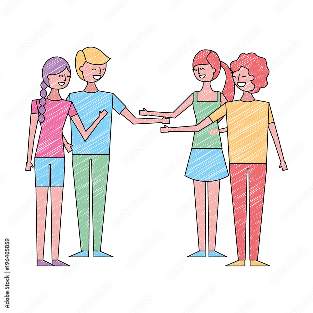 people couples friends together handshake vector illustration drawing ...