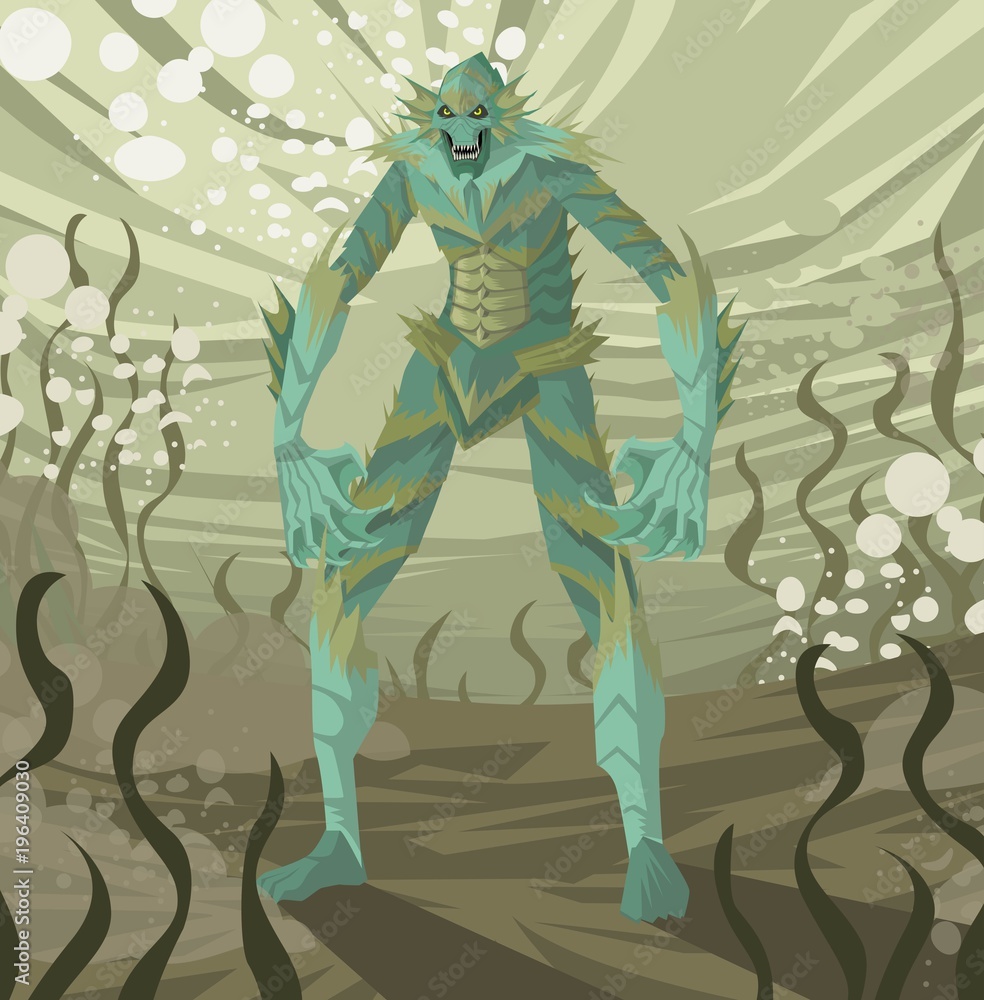 horror underwater lagoon sea fish monster Stock Vector | Adobe Stock