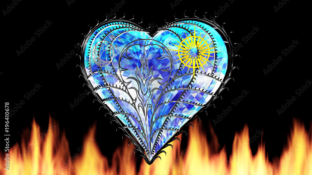 Ice Blue Hearts On Fire