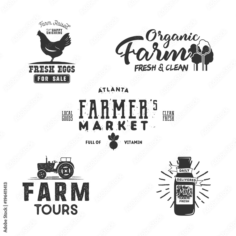 Farmers Market, organic food logo, eco badges set. Fresh and Local ...