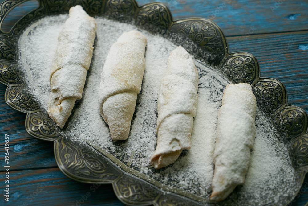 Biscuits with walnuts and sugar powder, oriental sweets mutaki pastry ...