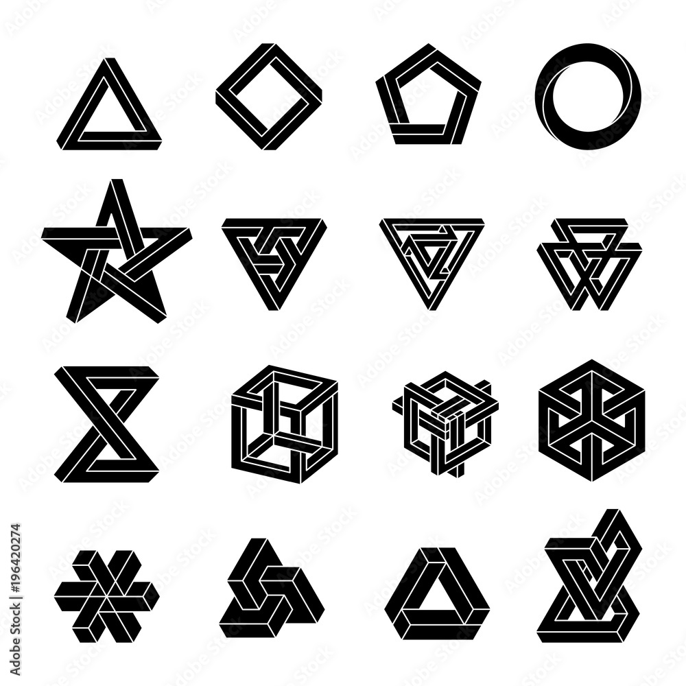 Set of impossible shapes. Optical Illusion. Vector Illustration ...