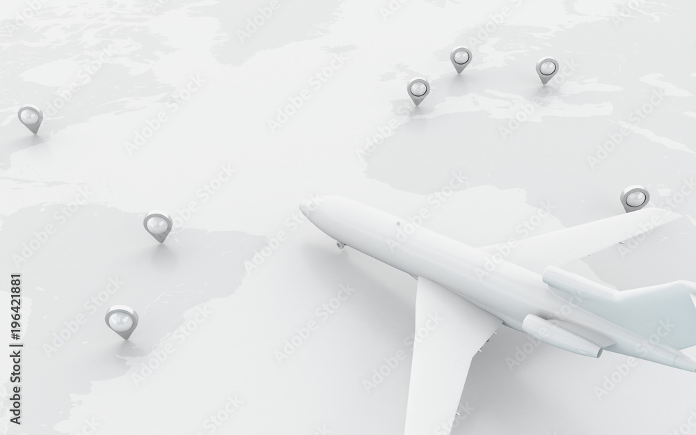 3d Airplanes flying around globe with map pointer. Stock Illustration ...
